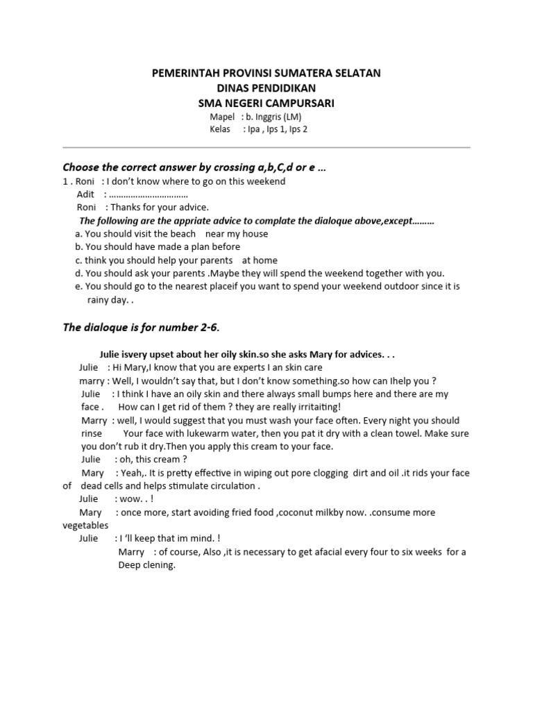 Soal B. Inggris Lintas Minat Kelas X | PDF | Language Arts & Discipline ...