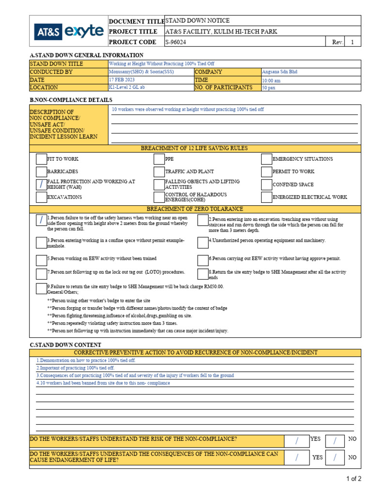 Stand Down Notice Format-Rev1 | PDF