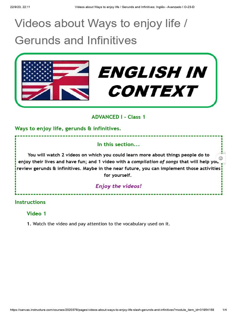 Videos About Ways To Enjoy Life - Gerunds and Infinitives - Inglés ... Videos About Ways To Enjoy Life - Gerunds and Infinitives - Inglés ...
