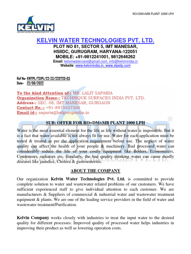 Quotation For RO Membrane | PDF | Membrane | Water