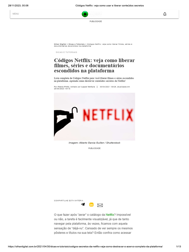 Códigos Netflix_ veja como usar e liberar conteúdos secretos | PDF
