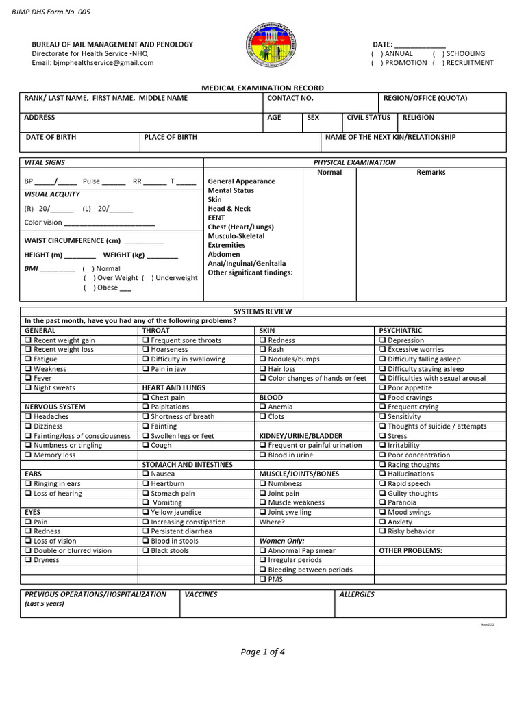 Medical Examination Record Form | PDF | Obesity | Anemia