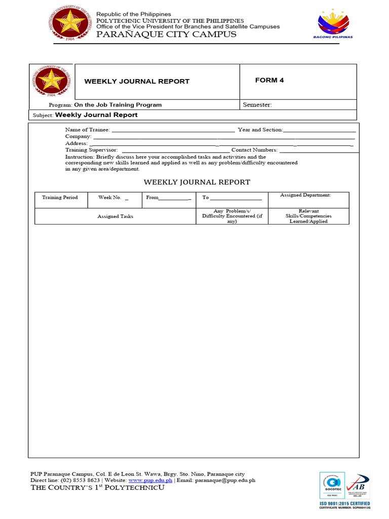 Weekly Journal Report for OJT | PDF | Career & Growth