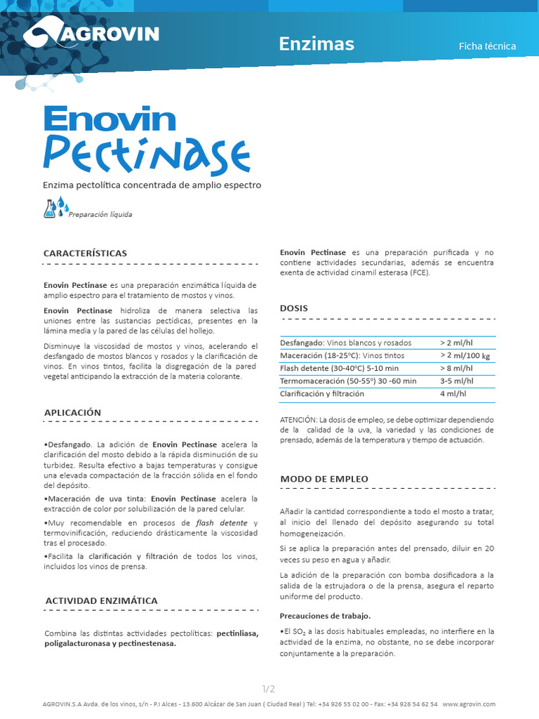 Enovin PECTINASE Es | PDF | Vino | Rosa