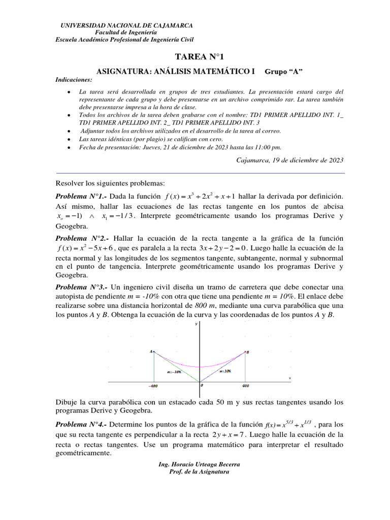 TAREA - TAREA N°1 | PDF | Tangente | Pendiente