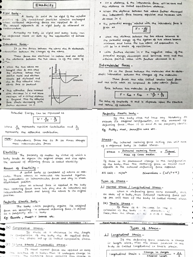Class 11 Cbse Mechanical Properties of Solids Notes | PDF | Elasticity ...