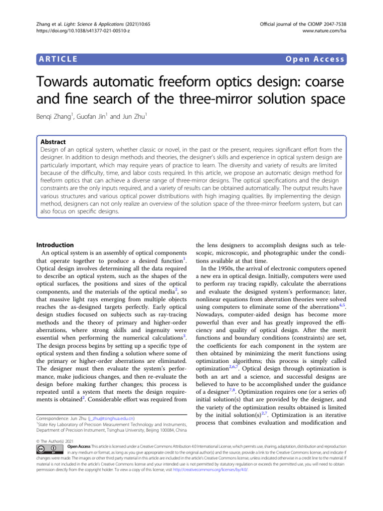 Towards Automatic Freeform Optics Design Coarse An | PDF | Art ...