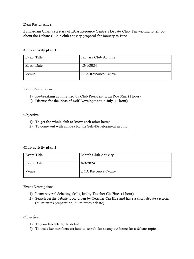 Debate Club Activity Proposal 2024 | PDF | Art