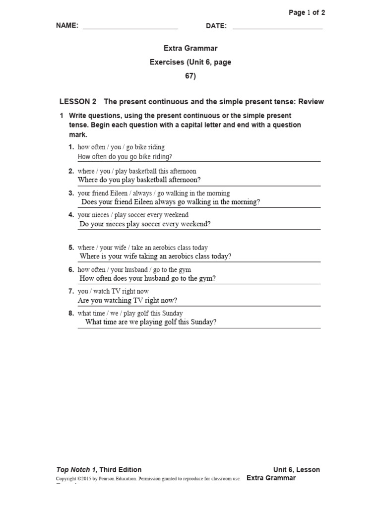 Unit - 06 - Extra - Gram - Present Continous Resuelta | PDF