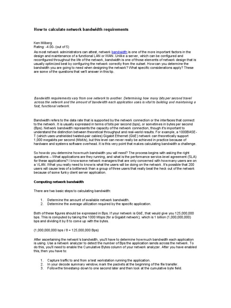How To Calculate Network Bandwidth Requirements | PDF | Bit Rate ...