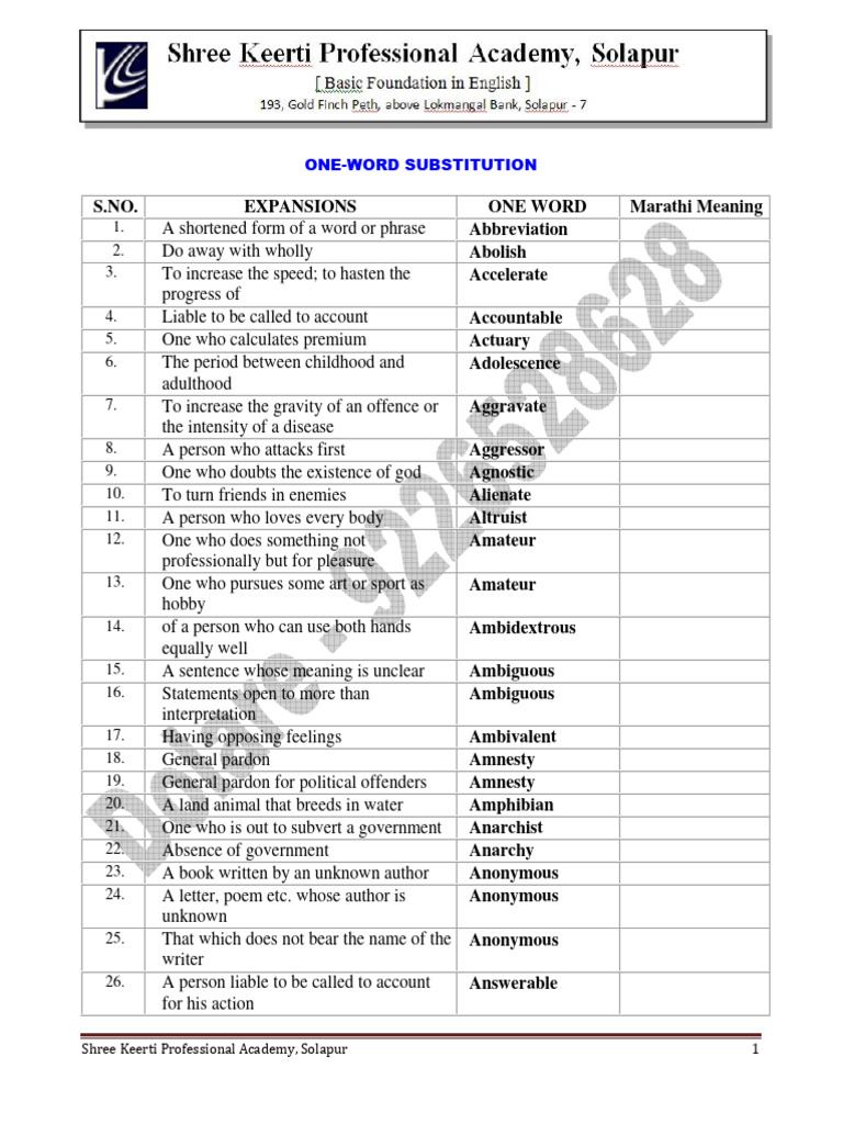 ONE-words Substitution | PDF