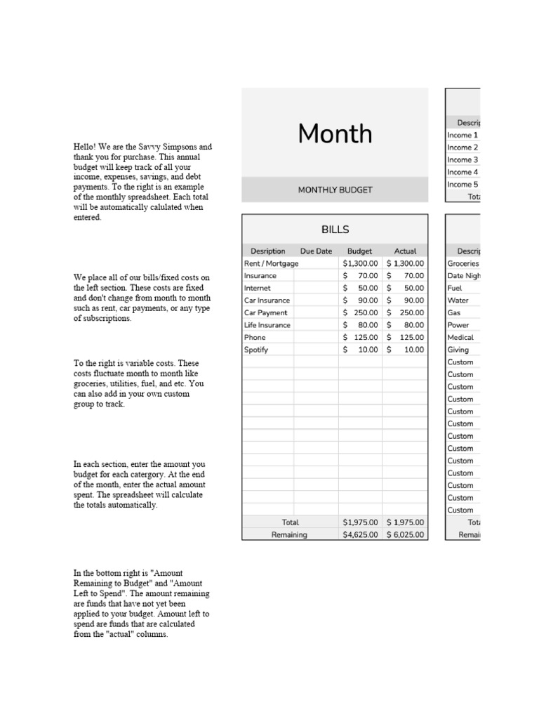 Savvy Simpsons Monthly Budget Template | PDF