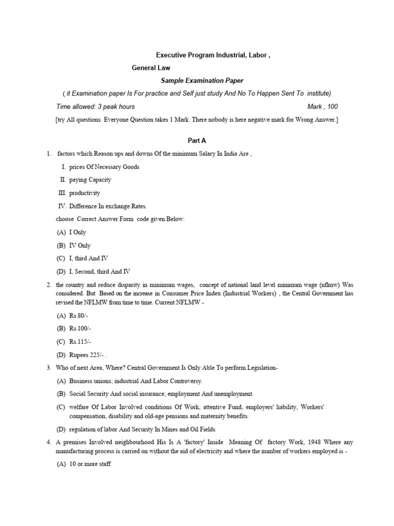 Labour Law Objective 100 Questions PDF | PDF | Employment | Labour Law