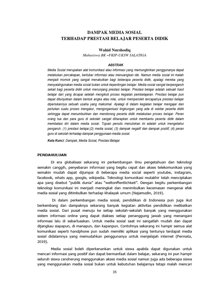 Wahid Nurshodiq Dampak Media Sosial Terhadap Prestasi Belajar Peserta Didik | PDF | Ilmu Sosial