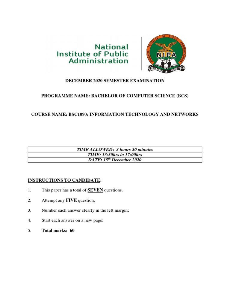 BSC1090 - ITN - Final Exam 2020 | PDF | Computer Network | Osi Model BSC1090 - ITN - Final Exam 2020 | PDF | Computer Network | Osi Model