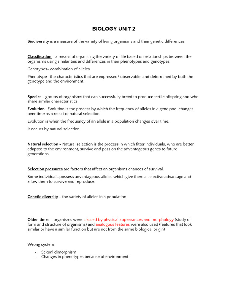 Biology Unit 2 | PDF