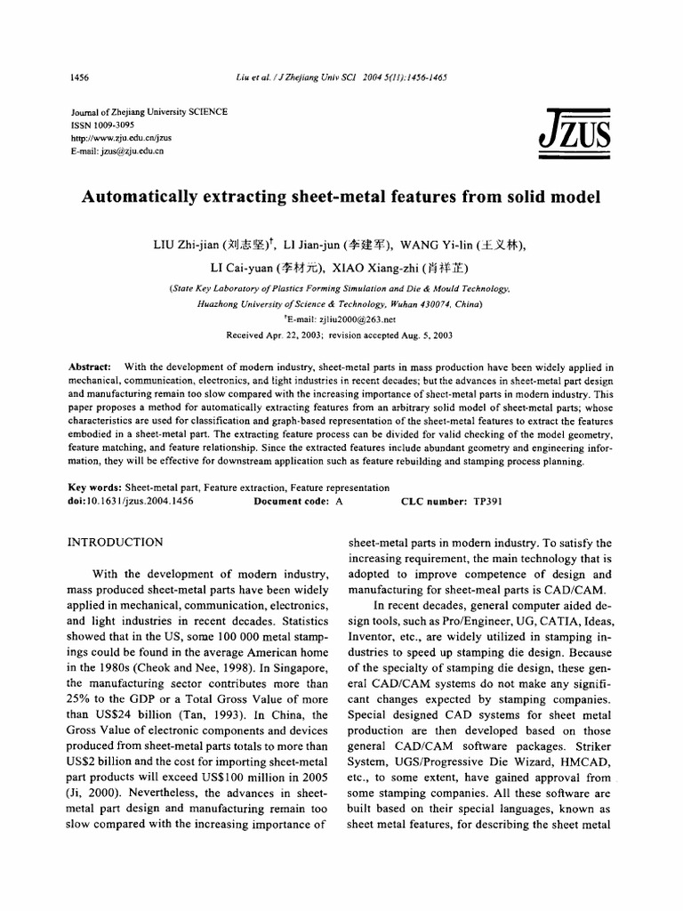 2004-Liu-Automatically Extracting Sheet-Metal Features From Solid Model | PDF | Computer Aided ...