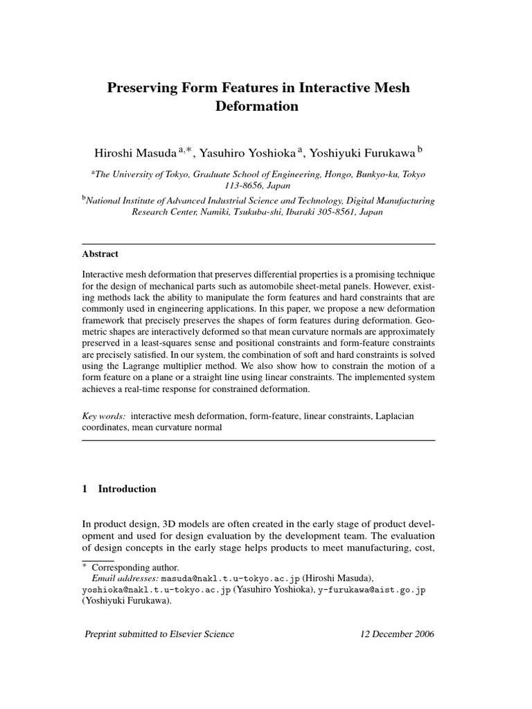 2006-Masauda-Preserving Form Features in Interactive Mesh | PDF | Least Squares | Matrix ...