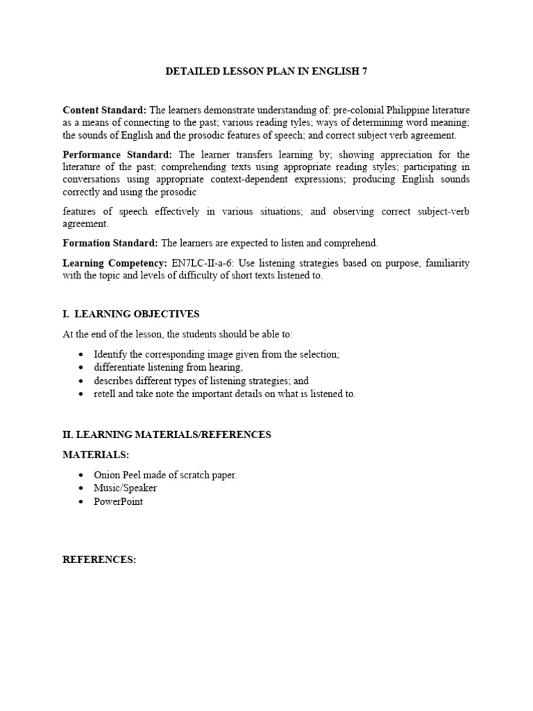 Lesson Plan For Grade 7 | PDF | Top Down And Bottom Up Design | Cognitive Science