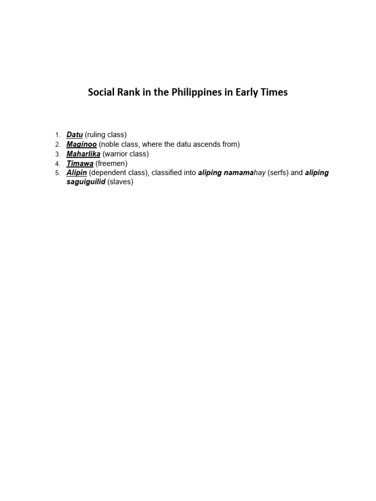 Social Classes in Early Philippine Society | PDF | Estates (Social ...