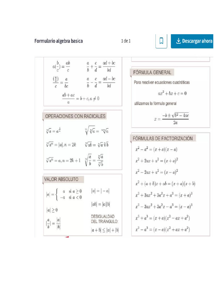 Algunas Fórmulas de Algebra-1 | PDF | Álgebra | Ecuaciones