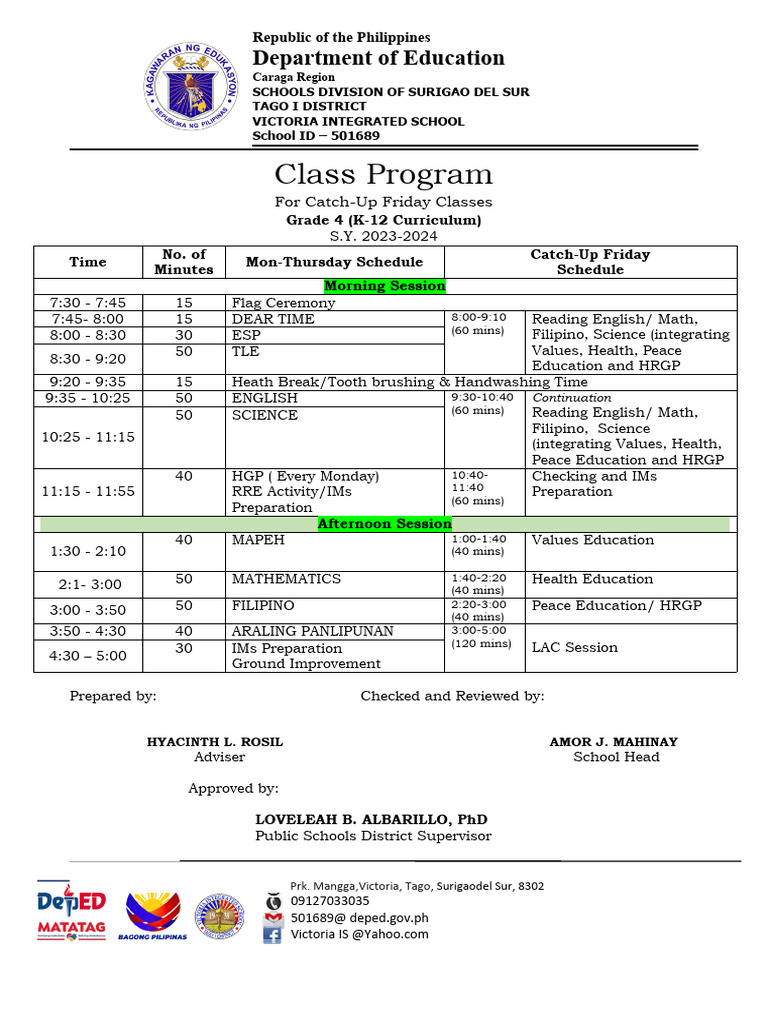 Grade 4-6 Catch-Up Class Schedule | PDF | Southeast Asia | Asia