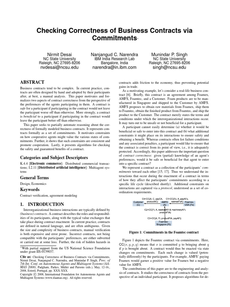 Checking Correctness of Business Contracts Via Commitment | PDF | Valuation (Finance) | Rationality
