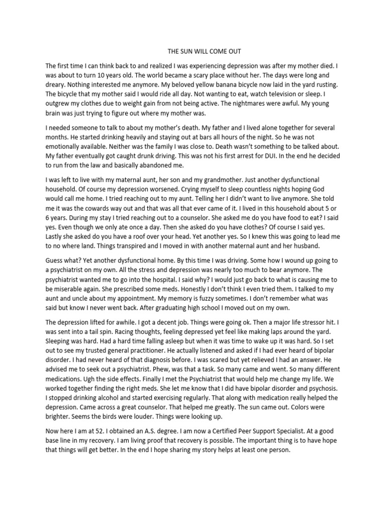 A Story of Hope - The Sun Will Come Out | PDF