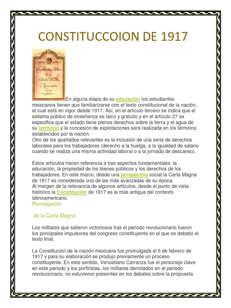 CONSTITUCION DE 1917 | PDF