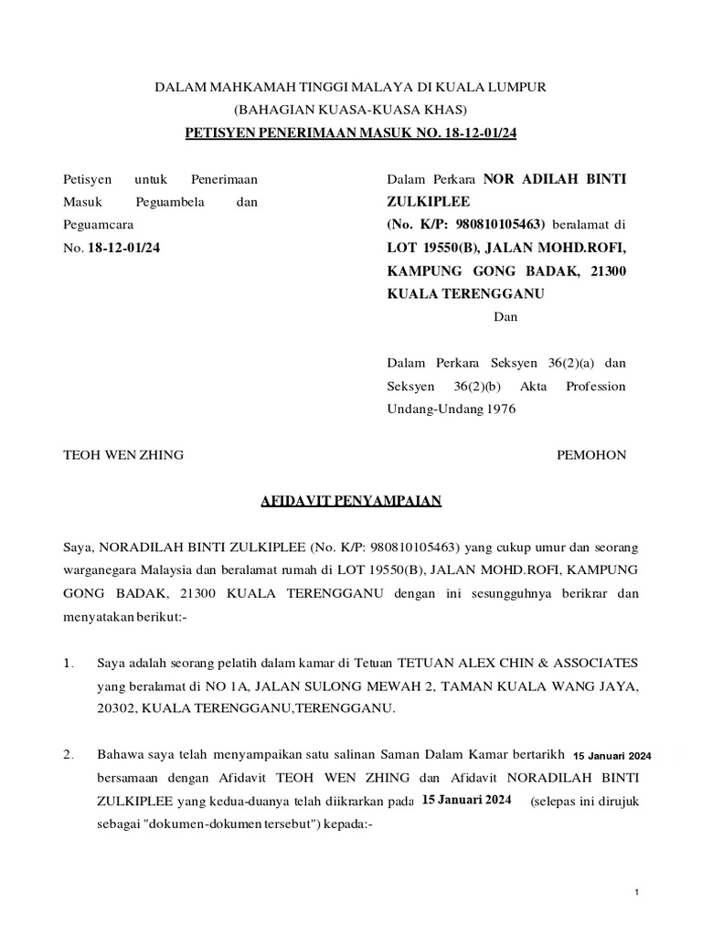 Afidavit Penyampaian Borang 3 Borang 4 Dan Borang 5 | PDF