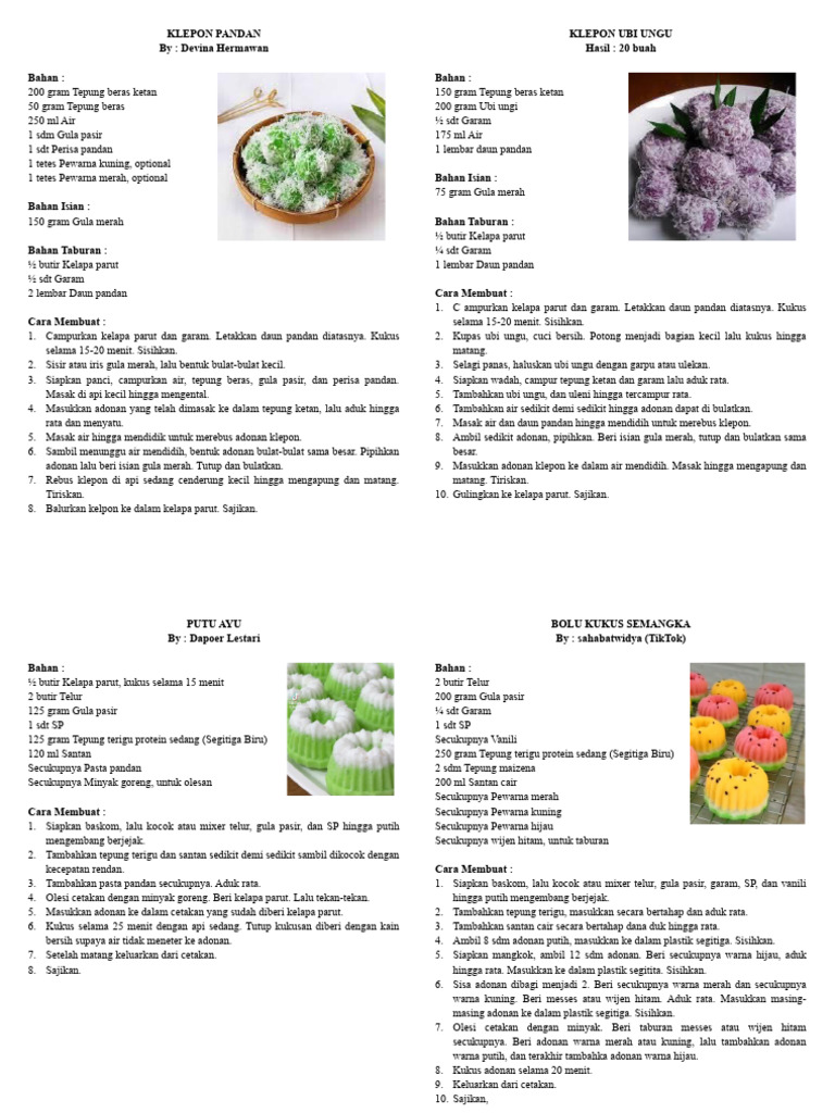 Resep Jajanan Pasar Tradisional Sederhana | PDF