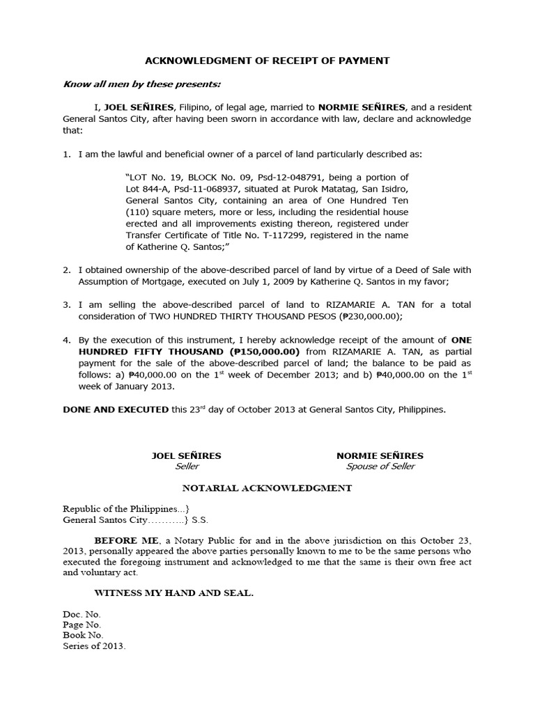 Acknowledgment of Receipt of Payment | PDF