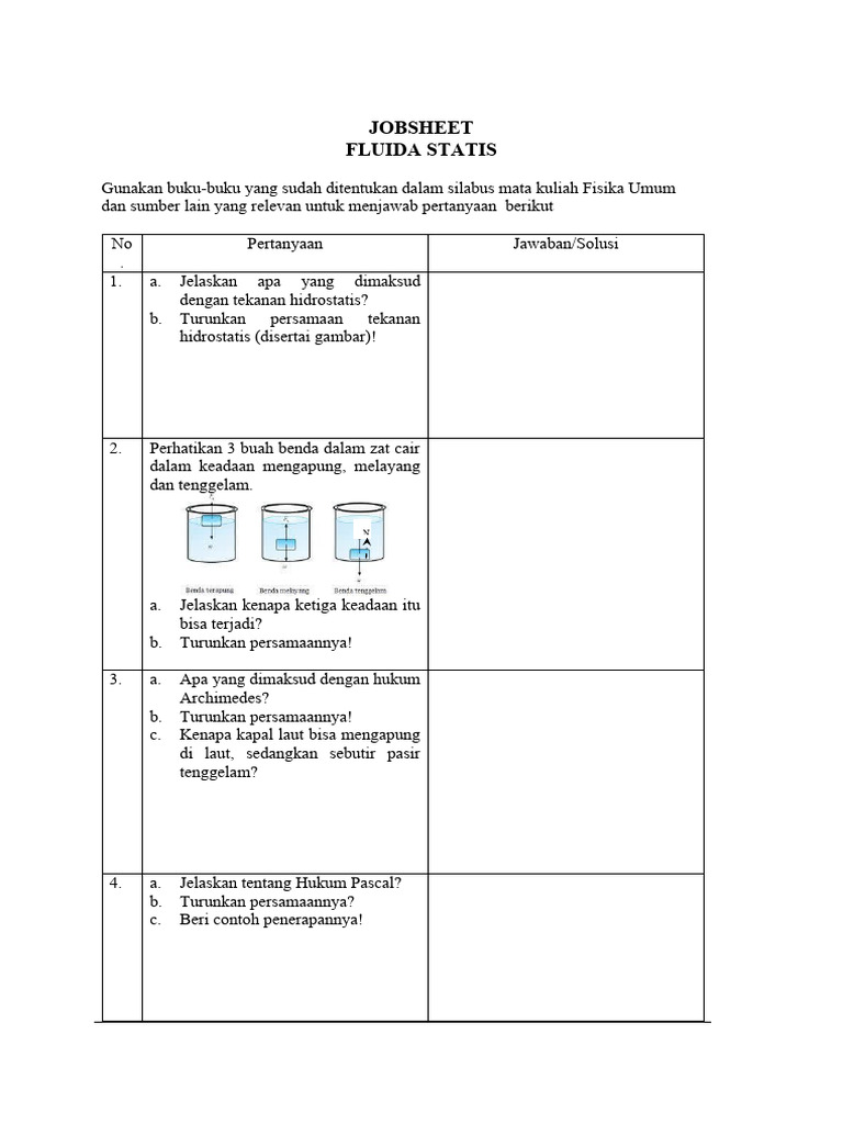 JOBSHEET 7 Fluida Statis | PDF