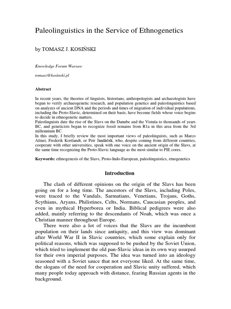 Paleolinguistics in The Service of Ethnogenetics | PDF