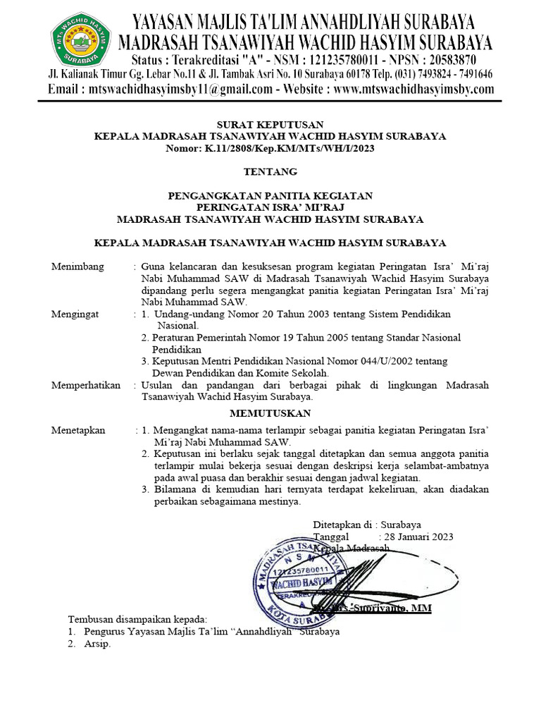 MTs - SK Panitia Peringatan Isra' Mi'Raj | PDF