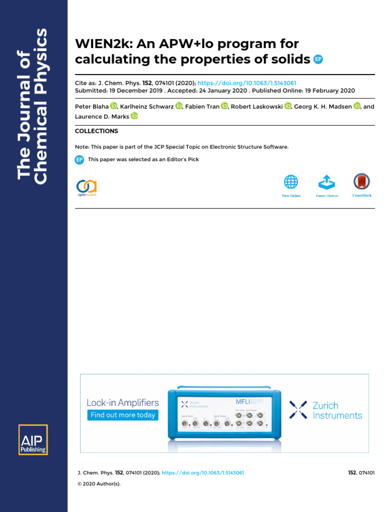 WIEN2k: APW+lo Software for Solids | PDF | Electron | Atomic Orbital