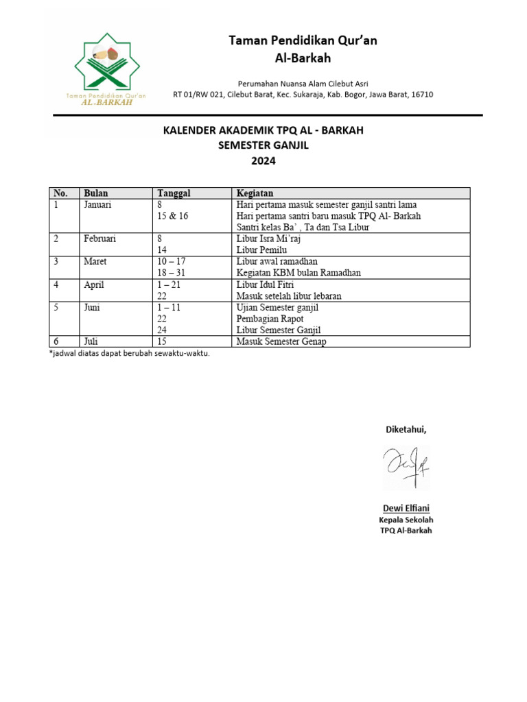 Kalender Akademik Semester Ganjil 2024 | PDF