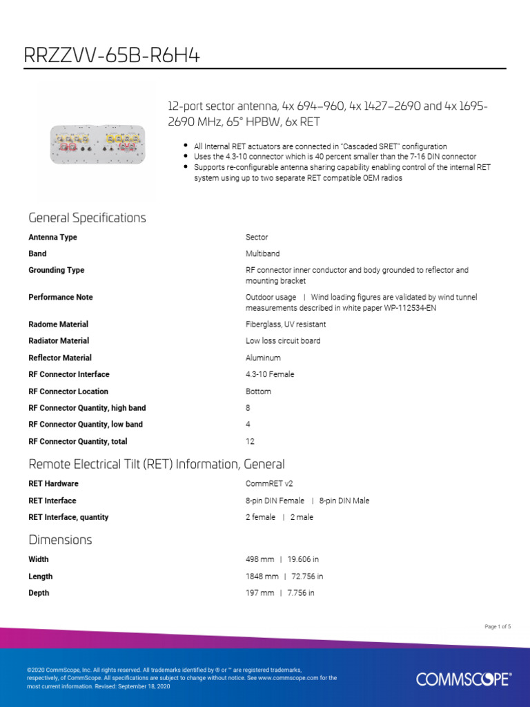 RRZZVV-65B-R6H4 Product Specification | PDF | Antenna (Radio) | Electricity