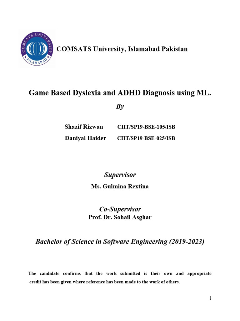 Game-Based Dyslexia & ADHD Diagnosis | PDF | Attention Deficit Hyperactivity Disorder | Dyslexia