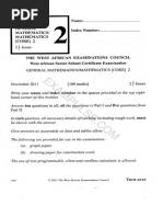 WAEC Mathematics Past Question For 2022 | PDF