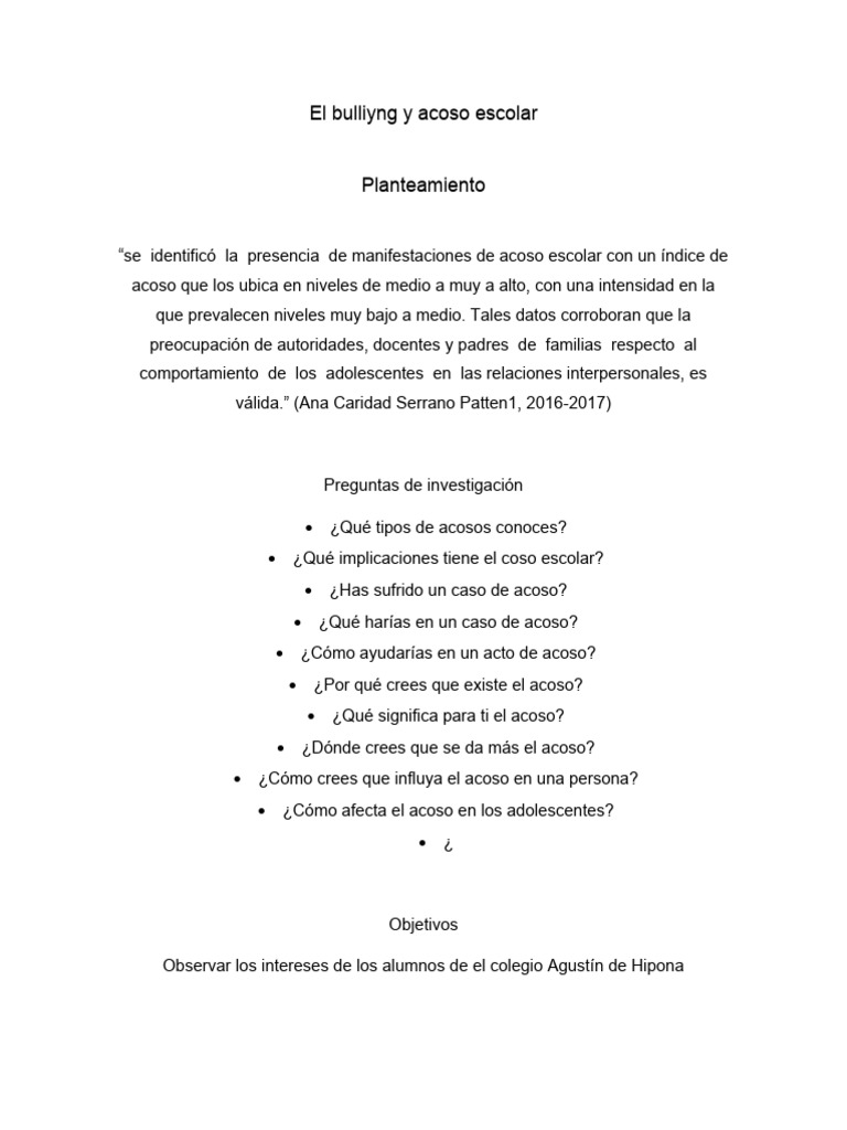 El Bulliyng y Acoso Escolar (Lab de Investigacion) Ll1 | PDF | Sicología