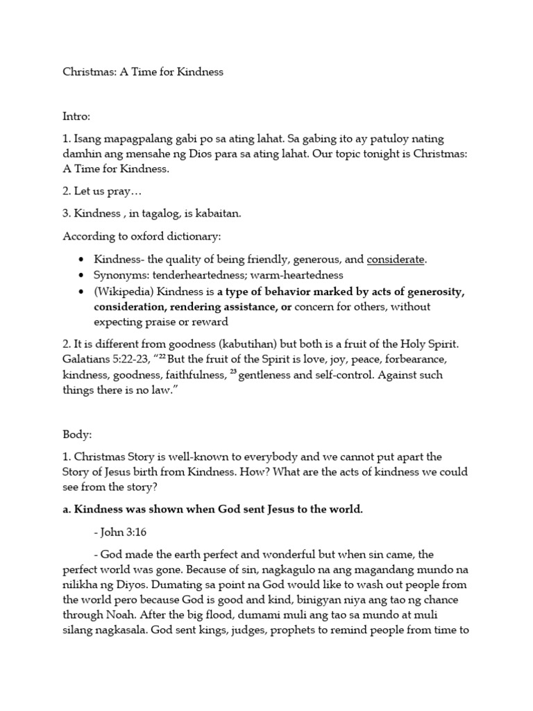 Christmas A Time For Kindness Sermon | PDF | Fruit Of The Holy Spirit ...