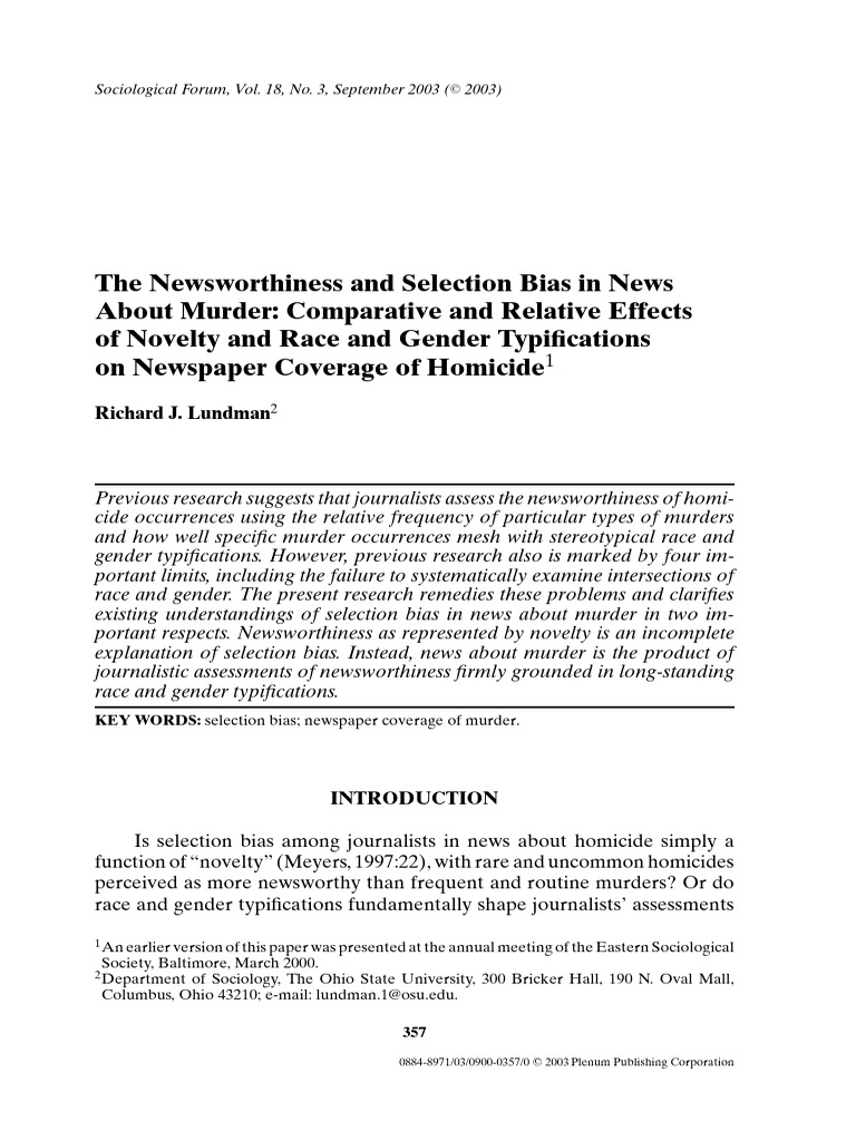 The Newsworthiness and Selection Bias in News About Murder Comparative ...
