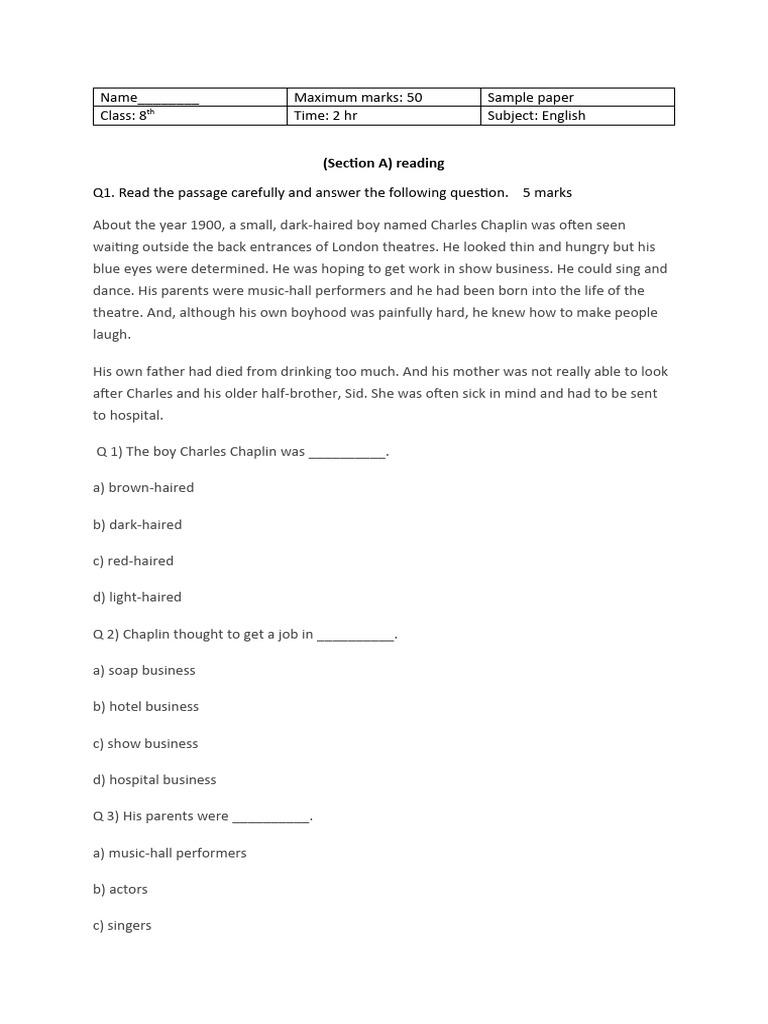 English Sample Paper Pt 2 | PDF