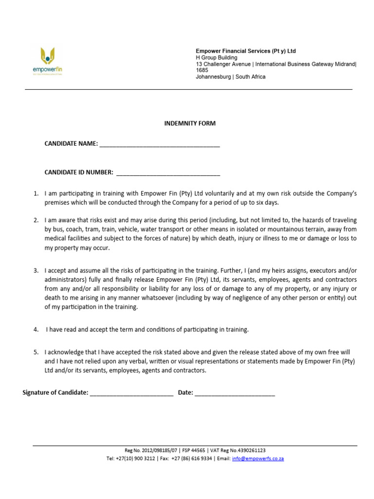 Indemnity Form | PDF