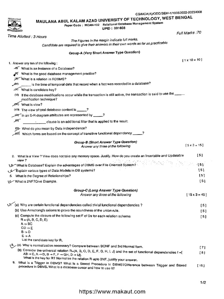 Mca 1 Sem Relational Database Management System Mcan 102 2023 | PDF Mca 1 Sem Relational Database Management System Mcan 102 2023 | PDF