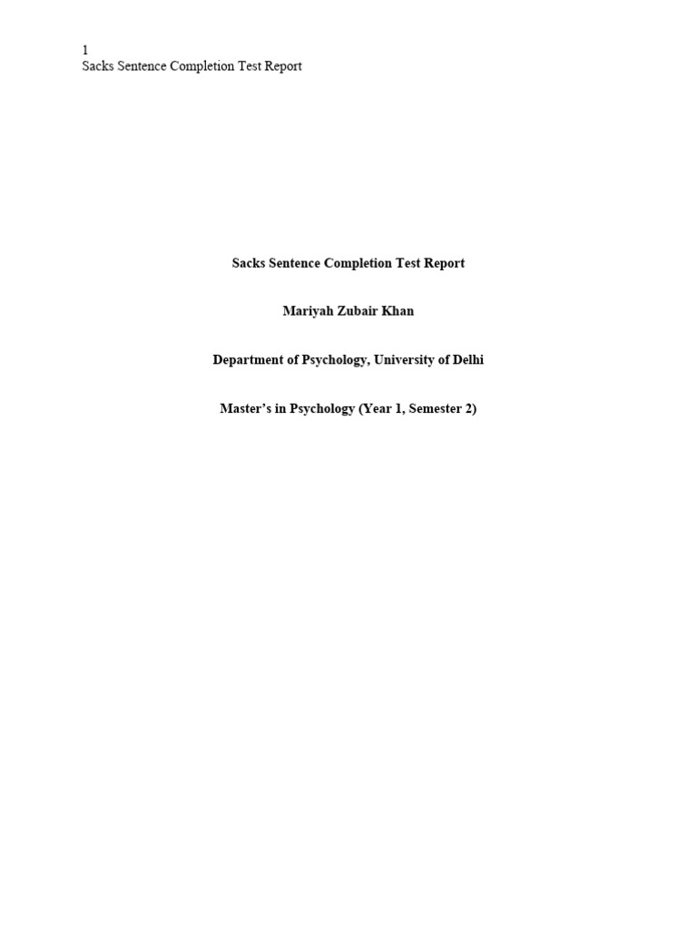 Sacks Sentence Completion Test Report | PDF | Attitude (Psychology ...