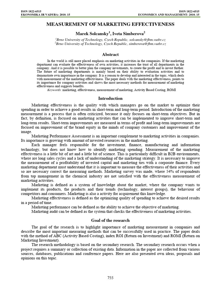 A - Mesuring Strategic Mkting Effectiveness - ROI - BEST Model | PDF