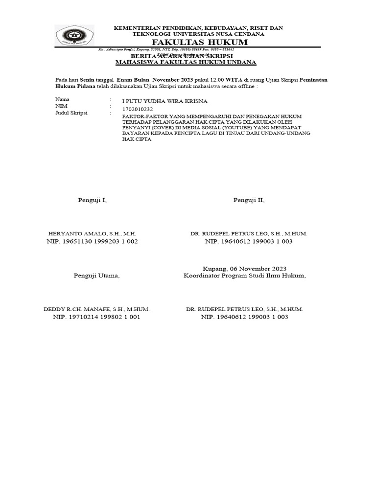 Berita Acara Skripsi KRISNA | PDF