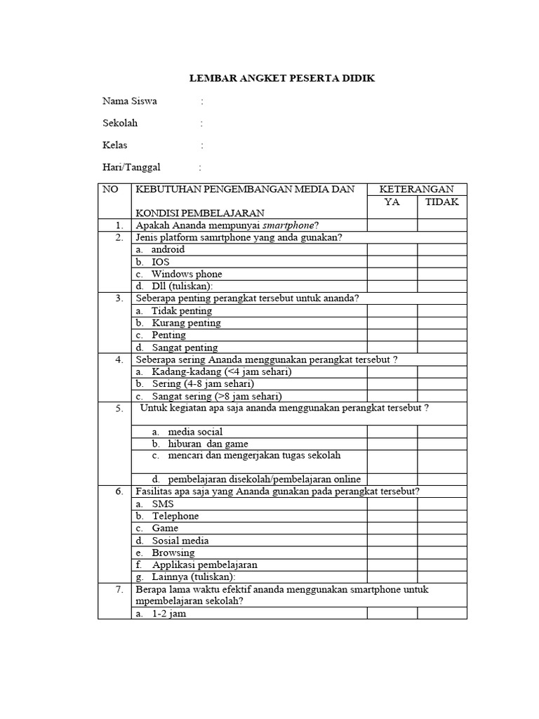 LEMBAR ANGKET PESERTA DIDIK Fixxx | PDF | Ilmu Sosial